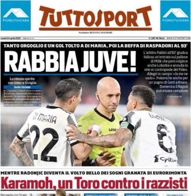 Tuttosport in apertura: "Rabbia Juve. Tolto un gol a Di Maria, poi la ...