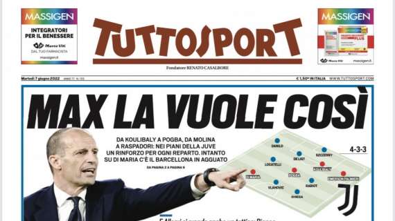 Prima Pagina Tuttosport Apre Con La Juve “max La Vuole Così”